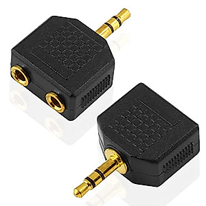 Eilumduo 3.5mm Headphone Y Splitter, 2 Pcs Gold Plated Male to Dual Female Audio Stereo Jacks, Black Adapter Converter for Media Players, Audio Devices