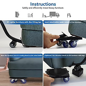 Macoda Furniture Movers with Wheels, Furniture Lift Mover Tool Set of 4 with 360° Rotation and 880lbs Capacity for Moving Heavy Furniture, Refrigerator, Sofa, Cabinet, Piano.