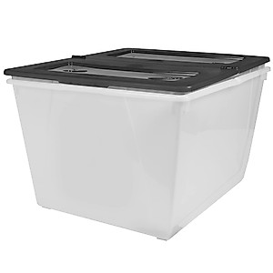 Storex 16 Gallon (60L) Storage Tote with Folding Lid, 22.7 x 18.25 x 12.86 Inches, Frost/Black, 4-Pack (00900A04C)