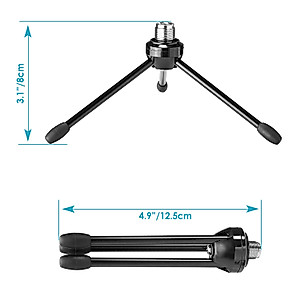 Neewer Desktop Desk Microphone Stand Foldable Tripod with Non-slip Feet, Durable Iron Construction, 3/8-inch and 5/8-inch Threaded Mount, Black
