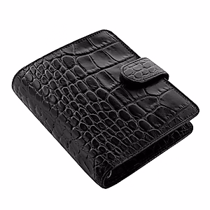 Filofax Classic Croc Print Leather Organizer Agenda Weekly Daily Planner Diary Calendar Bundle with DiLoro Pen (Pocket Paper Size 4.72" x 3.18", Ebony 2023-2024)