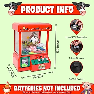 Bundaloo Claw Machine Arcade Game - Electronic Mini Candy and Toy Grabber Dispenser - with Sound & 3 Mini Plush Farm Animals