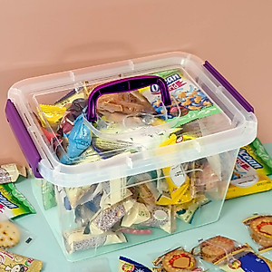 Sandmovie 6 Quart Clear Latching Box with Lid and Handles, Clear Plastic Storage Tote, 6 Packs