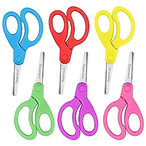 5" Kids Scissors, 6 Pack Blunt Tip Small Scissors Stainless Steel Safety Scissors, Comfort Grip Toddler Scissors for School Kids Classroom Children Craft Paper, School Supplies for Kids