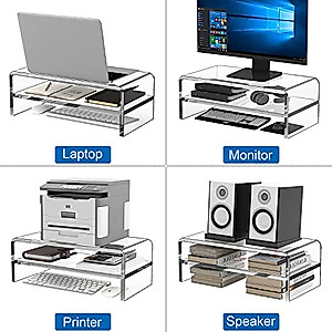 Egchi Clear Acrylic Monitor Stand Riser 2 Tier, 5.5 Inches High Clear Monitor Stand/Computer Desk Organizer Shelf for Multi Media Computer PC Storage Laptop