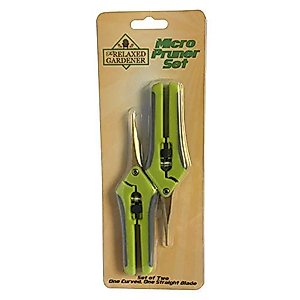 The Relaxed Gardener Gardening Scissors Set - Curved and Straight Titanium Coated Blade Micro Tip Pruning Shears - Super Sharp Trimmers for Plants with Anti-Rust Coating