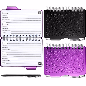 2 Pieces Portable Password Book Password Organizer Notebook Elegant Mandala Pattern Password Book Keeper with Pen, Spiral Bound Notebook for Password Information (Black, Purple)