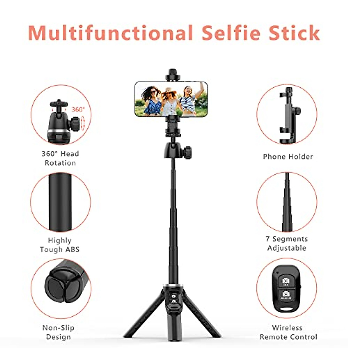Torjim Selfie Stick Tripod with Remote, 40 inch Extendable Selfie Stick for iPhone, Portable & Lightweight Phone Tripod Compatible with iPhone/Android, Perfect for Selfies/Video Recording/Vlogging
