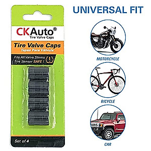 CKAuto 4 Pcs Aluminum Tire Valve Stem Caps with N2 Nitrogen Logo, Universal Stem Covers for Cars, SUVs, Bike and Bicycle, Trucks, Motorcycles | TPMS Safe | Corrosion Resistant | Dust Proof, Black