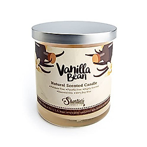Vanilla Bean Scented Natural Soy Candle, Essential Fragrance Oils, 100% Soy, Phthalate & Paraben Free, Clean Burning, 9 Oz.