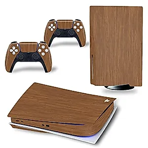 ROIPIN for Playstation 5 Disc Skin - Including PS5 Controller Skin and PS5 Console Skin, Shell Skin for PS5 Console Disc Version(Wood Grain)