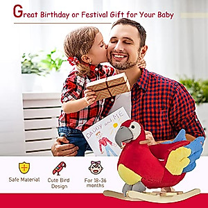 Qaba Kids Ride-On Rocking Horse Toy Parrot Style Rocker with Fun Music & Soft Plush Fabric for Children 18-36 Months