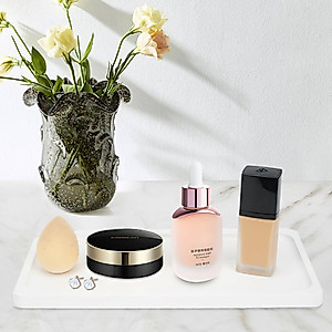 Bamboo Vanity Tray for Bathroom Sink, Counter Organizing and Decor Display - White Table Rack for Toilet Tank Top - 11.8 x 6 x 0.7 inch