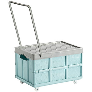 Ipetboom Storage Box with Wheels Collapsible Storage Box Storage Basket with Lid Folding Beach Cart Outdoor Wagon Utility Pull Cart Collapsible Storage Containers Plastic Crates Wheeled Atv