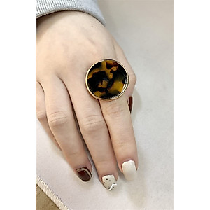 Dtja Round Tortoise Shell Statement Ring for Women Fashion Adjustable Acrylic Leopard Textured Big Band Finger Rings Comfort Fit Gold Plated Retro Birthday Holiday Y2K Party Jewelry