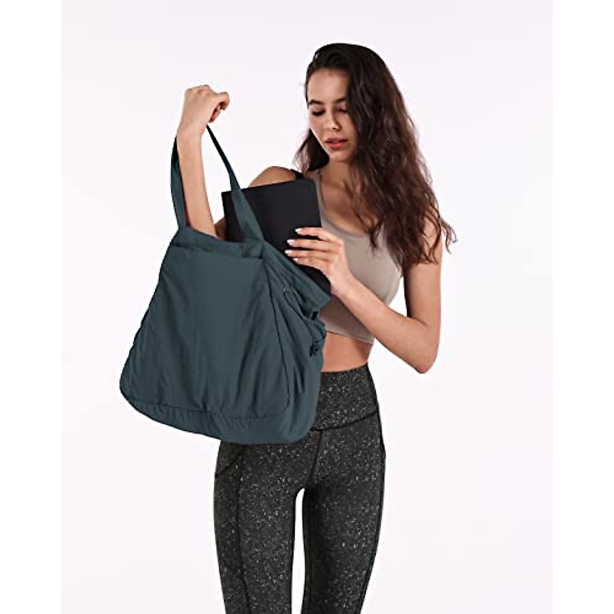 ODODOS 18L Side-Cinch Shopper Bags Lightweight Shoulder Bag Tote Handbag for Shopping Workout Beach Travel, Deep Navy