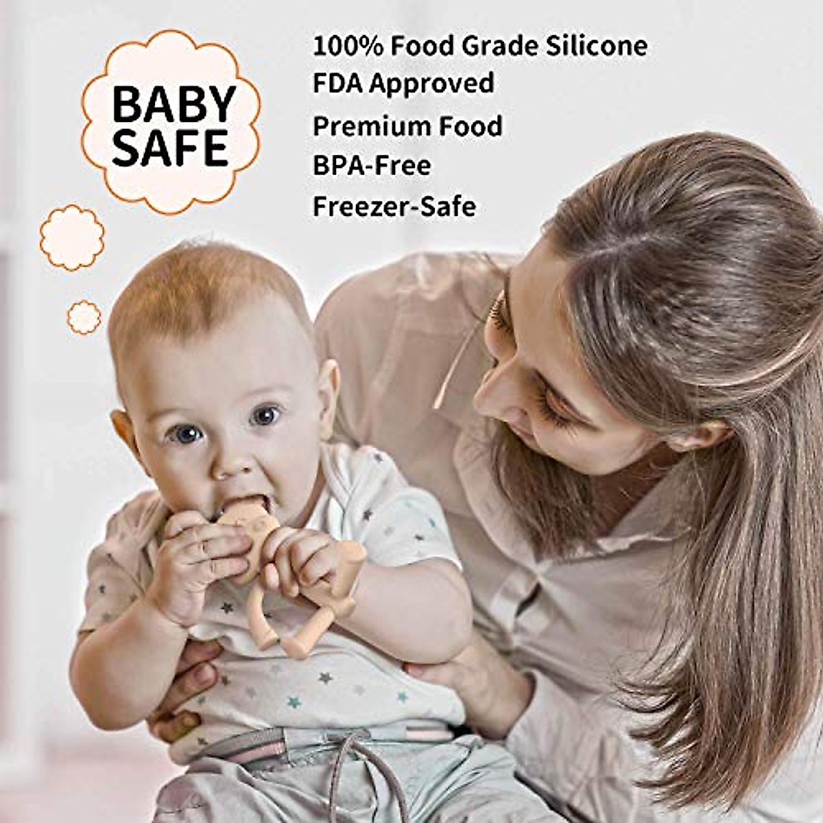 Baby Teething Toy Kids Teether 3 M+, Chewing Toy Made of Soft Food Grade Silicone,3D Supper Cute Attractive Cow Teether,Perfect Size for Baby Hands,BPA-free