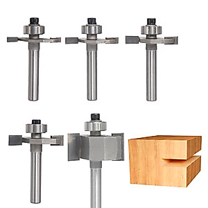 Akylin 5Pcs T Slot Router Bit Set,1/4" Shank,Cutting Height 1/8",5/32",3/16",1/4" and 5/8",3/8" Deep T Trark Bit with Bearing,T-Slotting Cutter for Plywood Slotting,Grooving,Rebating