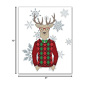 Christmas Hipster Reindeer Prints - Set Of 4 (8 Inches X 10 Inches) Christmas Holiday Photographs