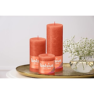 BOLSIUS 4 Pack Orange Rustic Pillar Candles - 2.75 X 5 Inches - Premium European Quality - Includes Natural Plant-Based Wax - Unscented Dripless Smokeless 60 Hour Party Décor and Wedding Candles