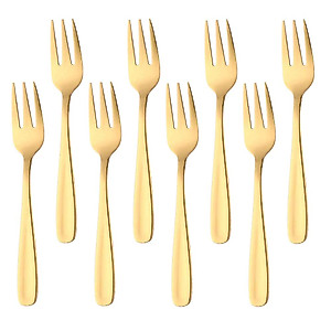 Buyer Star Cocktail Forks, 18/10 Stainless Steel 3-tine Appetizers Desert Mini Salad Fruit Fork Sets of 8, 5.5 Inch