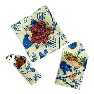 Bee's Wrap - Lunch Pack - Made in the US - Beeswax Food Wrap - Bees and Bears Print - 3 Pieces (Sandwich Wrap, 2 Medium Food Wraps)