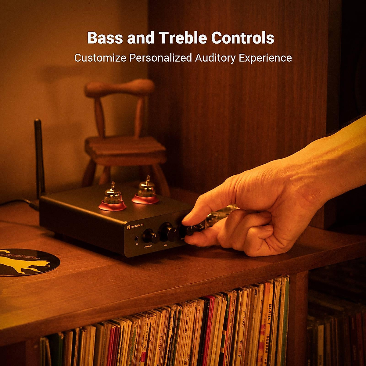 Fosi Audio P3 Tube Preamp Headphone Amplifier Home Audio Preamplifier Mini Vacuum Pre Amp Receiver with Bluetooth aptX LL HD Bass Treble Tone Controls for HiFi Stereo Active Speakers with RCA AUX Jack