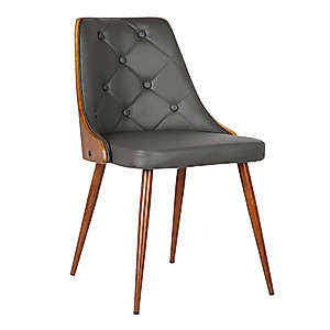 Armen Living Lily Dining Chair in Grey Faux Leather and Walnut Wood Finish 20 x 31 x 23