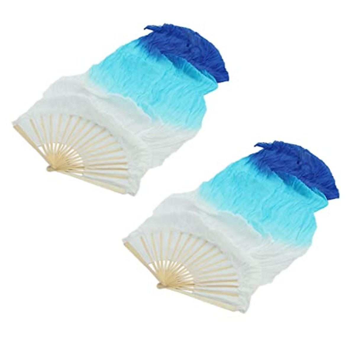 RAZZUM 2 Pair Silk Belly Dance Fan Veils Long Women Large Folding Fan, Stage Performance Props Fan