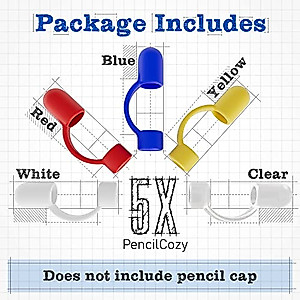[5-Pack] PencilCozy for Apple iPencil Cap, Protective Pen Cover, Tether, Prevent Damage, Works with Apple iPad Pro Pencil (Blue, Red, Yellow, White, Clear)