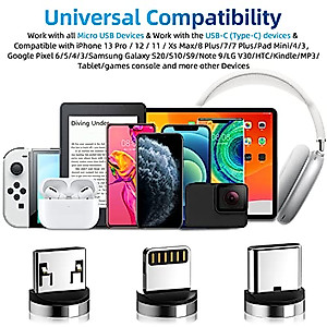 540° Rotation Magnetic Charging Cable, 3 in 1 Magnetic Phone Charger [4-Pack, 3ft/3ft/6ft/10ft] 3A Fast Charging Cable Support Data Transfer USB Magnet Charger Cable for iPhone/Micro USB/Type C Device