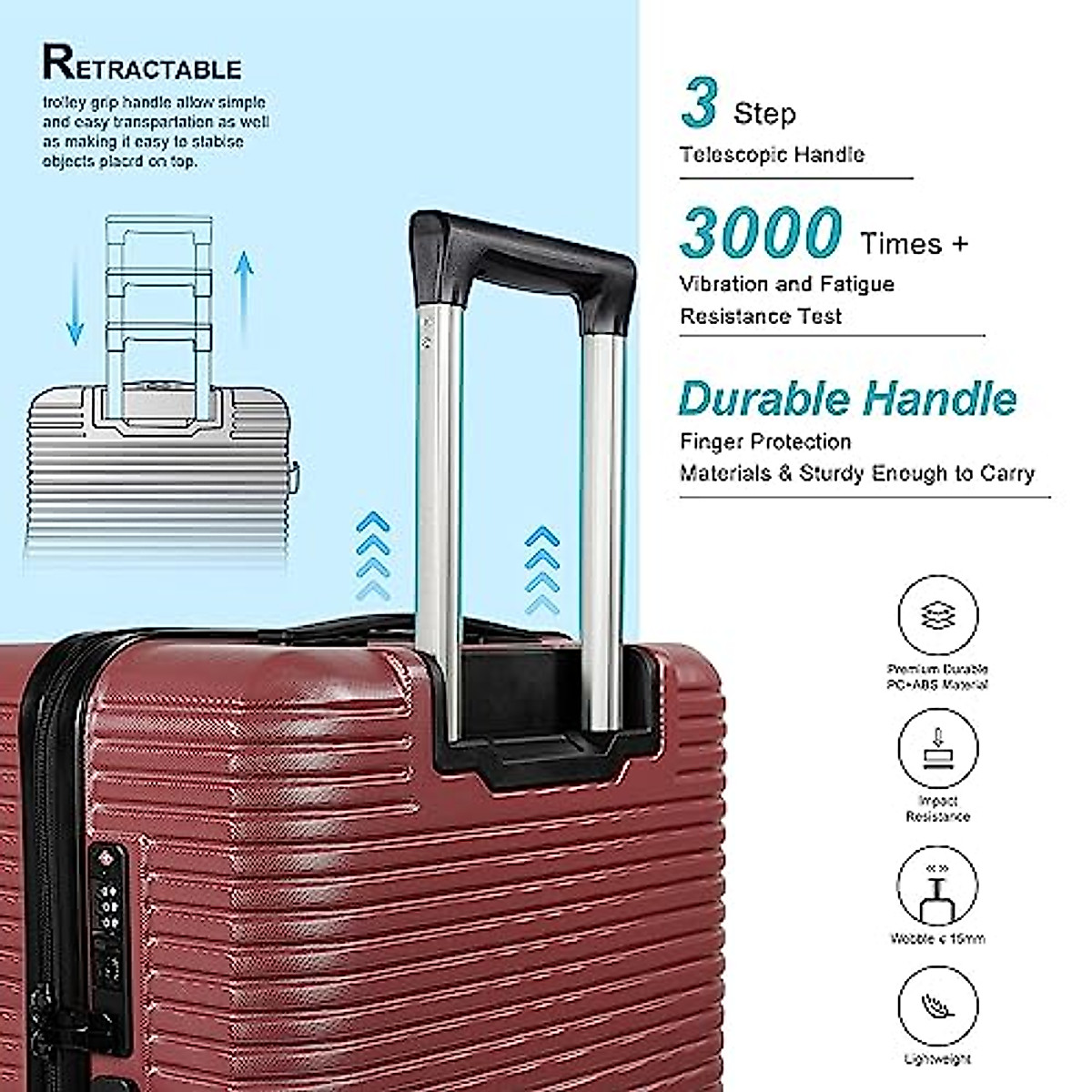JZRSuitcase 3 peice Luggage Set, PC+ABS Suitcase Hardshell with Spinner Wheels TSA Lock for Travel, 20/24/28 Inch.