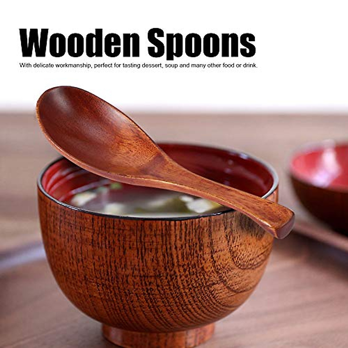 2pcs Household Wooden Soup Short Handle Spoon Dinner Tableware Cutlery Kitchen Accessory