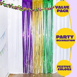 JOYIN 5PCS Mardi Gras Party Decoration with 1 PCS Fringe Curtain, 3 PCS Table Skirt and 1 PCS Garland Pack Mardi Gras Party Favor Supplies