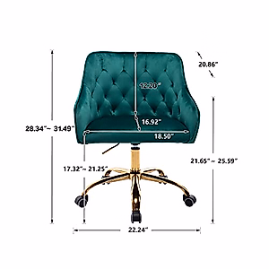 KUIKUI Velvet Desk Chair, Modern Office Chair, Wheels Swivel Height Adjustable Swivel Task Chair for Home Office,Green