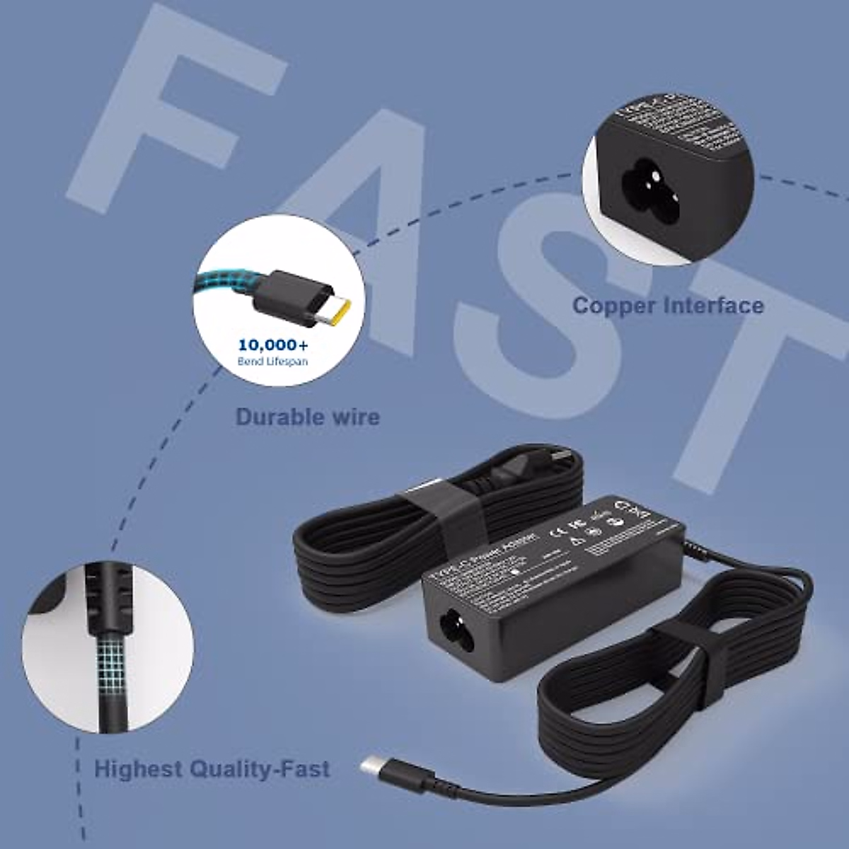 65W 45W USB C Laptop Charger for Lenovo Thinkpad Charger - Lenovo T480 T480s T490 T580 Charger T490s T580s T590 X1 T570 E480 E580 E485 E585 E490 E590 L480 L580 X280 X380 X390 X395 Power Cord Adapter