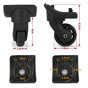Luggage Wheels Replacement Kit, Spinner 360 Degree Wheel for Travel, Suitcase Plastic Repair Wheel Set, Mute Casters Pack of 2
