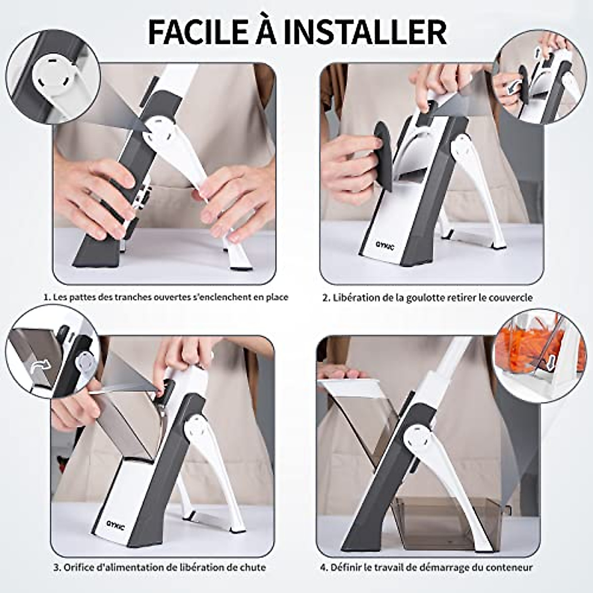 Safe Mandoline Slicer for Kitchen, 5 In-1 Vegetable Chopper, Easy Potato Slicer French Fry Cutter, Julienne + Dicer, Veggie Food Chopper, Kitchen Chopping Artifact (Gray)