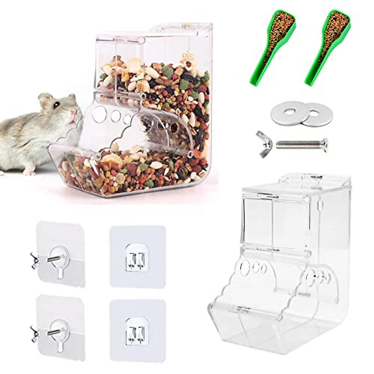 Lucky Interests 2 pcs Hamster Automatic Feeder 400ml, Hamster Food Dispenser with Brackets Small Animals Food Bowl for Dwarf Hamster Guinea Pig Chinchilla Gerbil Bird Hedgehog Ferret with 2 Spoon