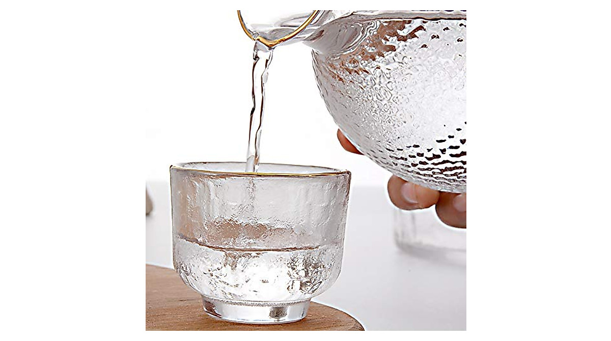 BOLLAER Sake Pot Set, Japanese Cold Sake Glasses, Clear Unique Trendy ...