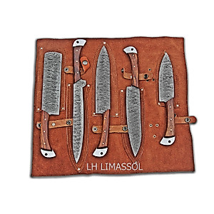 Damascus Steel Kitchen Knife Set, 5 PCS Hand Forged Chef Knife Set With Leather Roll Kit Christmas gift kitchen and Dinning