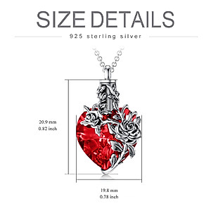 PELOVNY Rose Flower Cremation Necklace For Ashes, Red Crystal Urn Necklace For Ashes For Women Memorial Jewelry