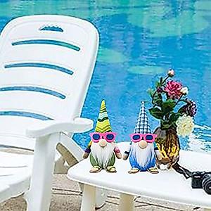 Gehydy Summer Beach Gnomes Plush Spring Decoration Birthday Gifts Handmade Scandinavian Tomte Stuffed Farmhouse Decor for Home Kitchen Tiered Tray - Light Blue