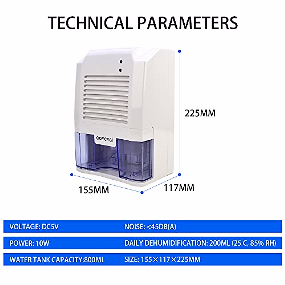 COYCYQI Portable Mini Dehumidifier for Home, RV, Bathroom, Bedroom, Closet, Car, Room, Ultra-Quiet USB Small Dehumidifier with 17oz Capacity, 2200 Cubic Feet (215 sq ft)