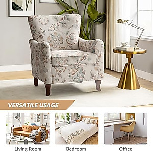 HULALA HOME Floral Accent Chair, Modern High Back Armchair with Wooden Legs, Comfy Wingback Chair Upholstered Accent Single Sofa Chair for Living Room & Bedroom, Jeacobean