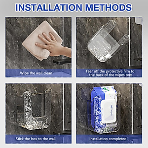 Kitchen Wipes Storage Box, Acrylic Wall Mounted Tissue Box Holder, 2024 New No Punching Wall-Mounted Tissue Holder for Bathroom, Flushable Wet Tissue Dispenser for Toilet Bathroom Home(White+Grey)