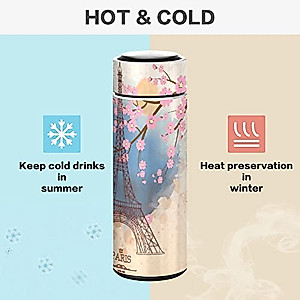 Eiffel Tower Stainless Steel Thermos, BPA-Free Vacuum Insulated Wide Mouth Water Bottle Reusable Leak Proof Flask Keeps Liquids Cold or Hot for Travel Shcool & Office