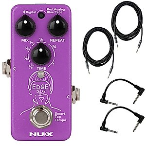 NUX Edge Delay Guitar Effects Pedal Bundle with 2 Instrument Cables and 2 Patch Cables