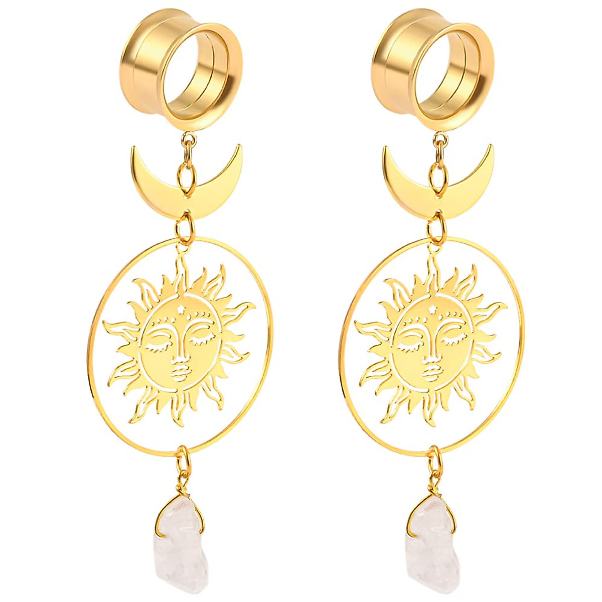 Atomhole 2PCS Ear Gauges Cool Sun Moon Ear Pendant Tunnels Plugs Hypoallergenic 316 Stainless Steel Earrings Stretcher Expander for Piercing Body Jewelry