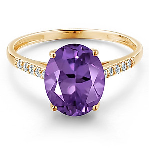 Gem Stone King 10K Yellow Gold 10X8MM Oval Gemstone Birthstone & White Diamond Engagement Ring | Yellow Gold Ring For Women | Available in Size 5-9